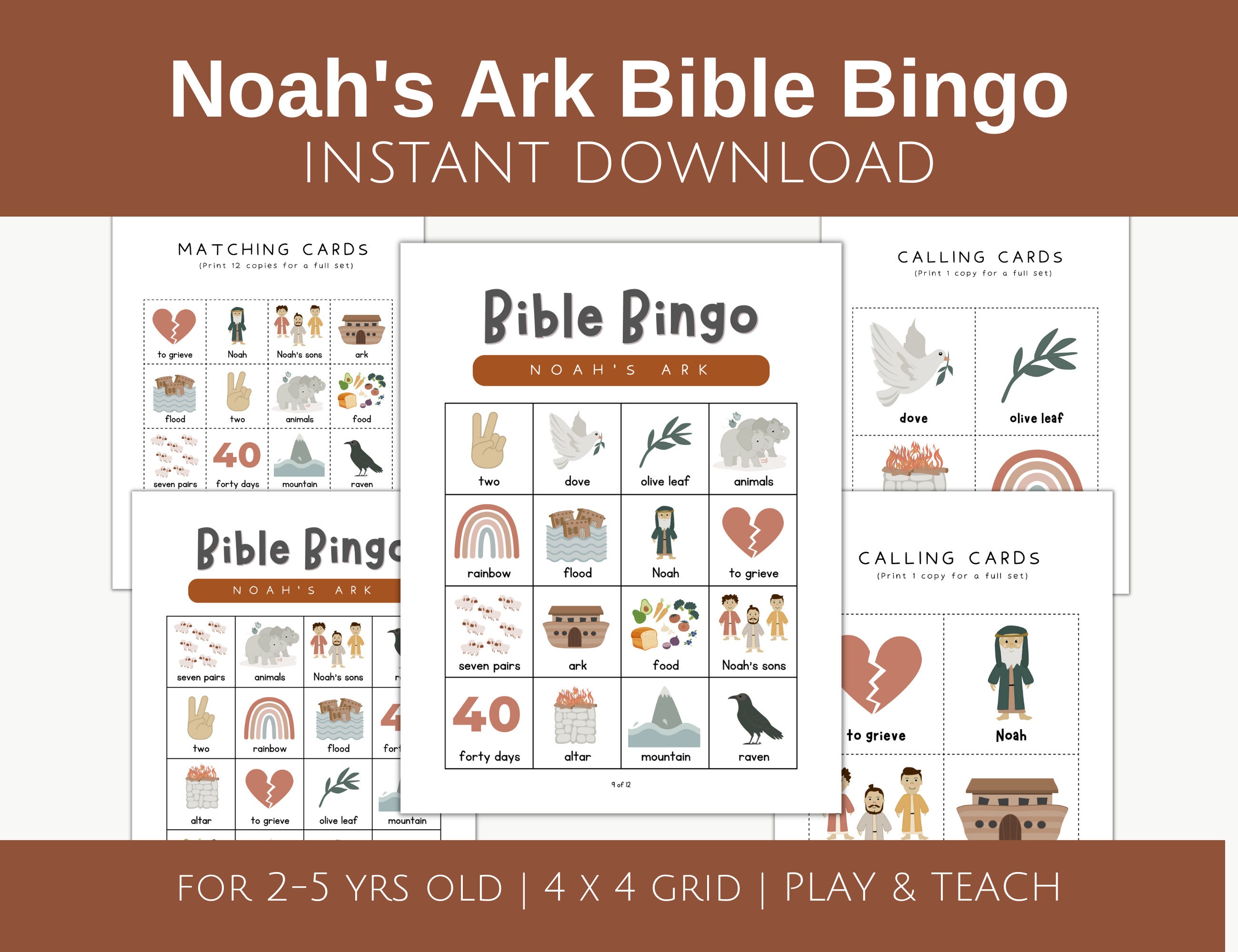 Noah's Ark Bingo Card, Bible Bingo for Toddlers, Genesis Sunday School ...