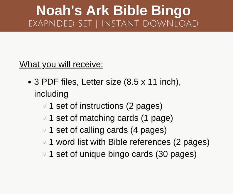 Noah's Ark Bingo Card Expanded Set, Bible Bingo for Toddlers, Genesis ...