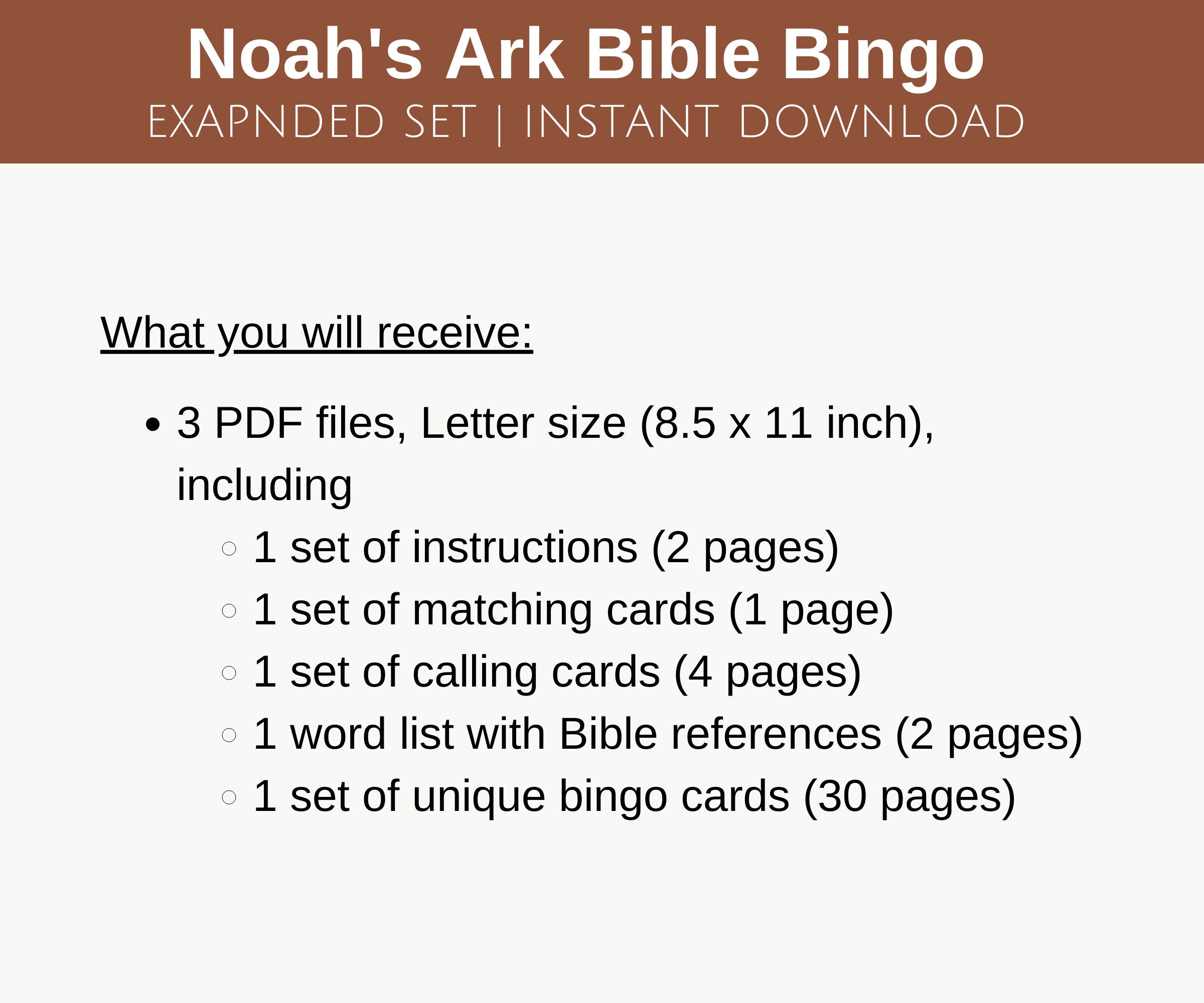 Noah's Ark Bingo Card Expanded Set, Bible Bingo for Toddlers, Genesis ...