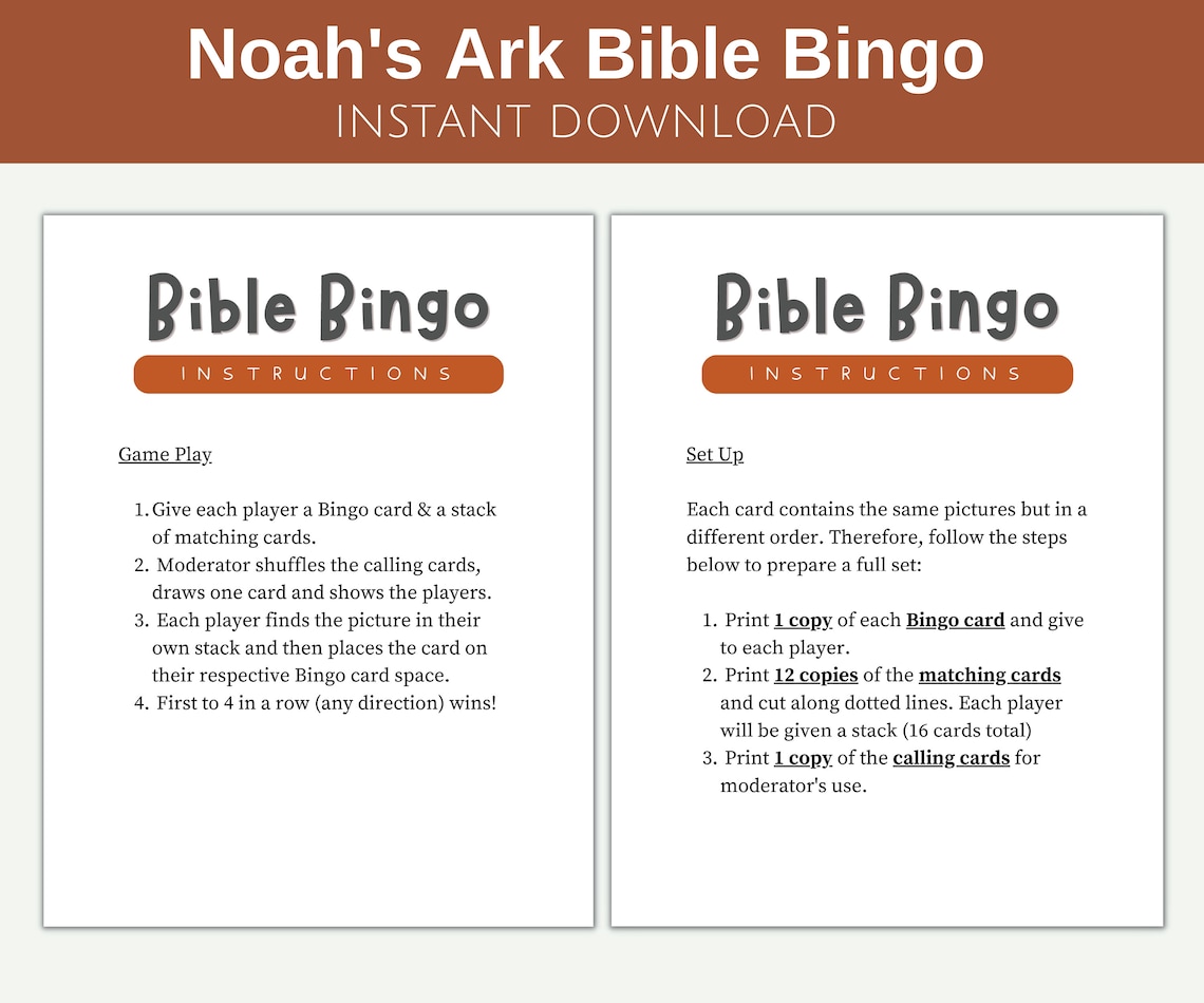 Noah's Ark Bingo Card, Bible Bingo for Toddlers, Genesis Sunday School ...