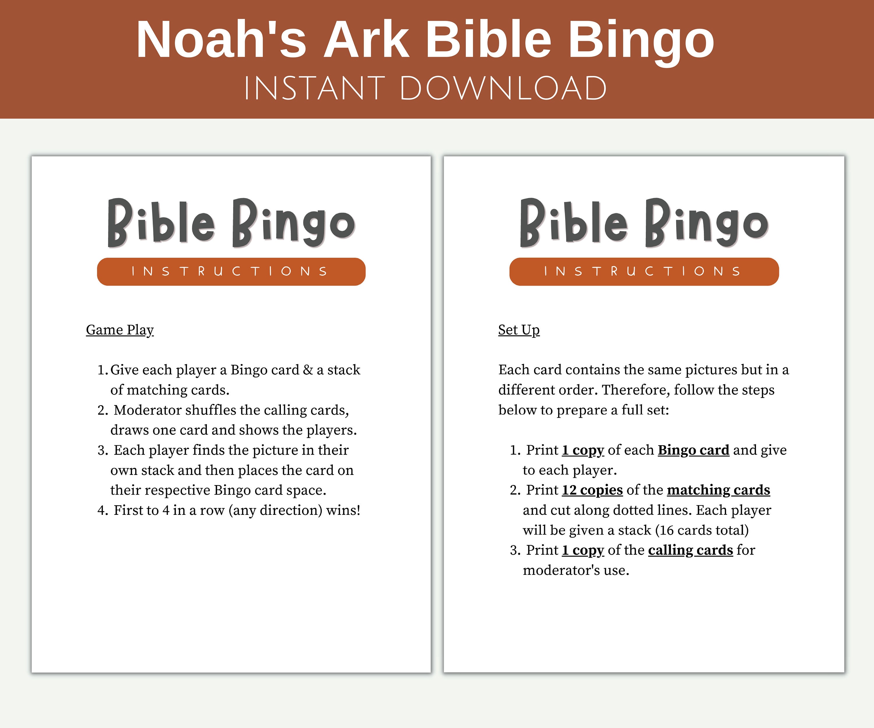 Noah's Ark Bingo Card, Bible Bingo for Toddlers, Genesis Sunday School ...