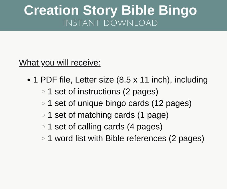 7 Days of Creation Bingo Game, Bible Bingo Cards for Toddlers, Genesis ...