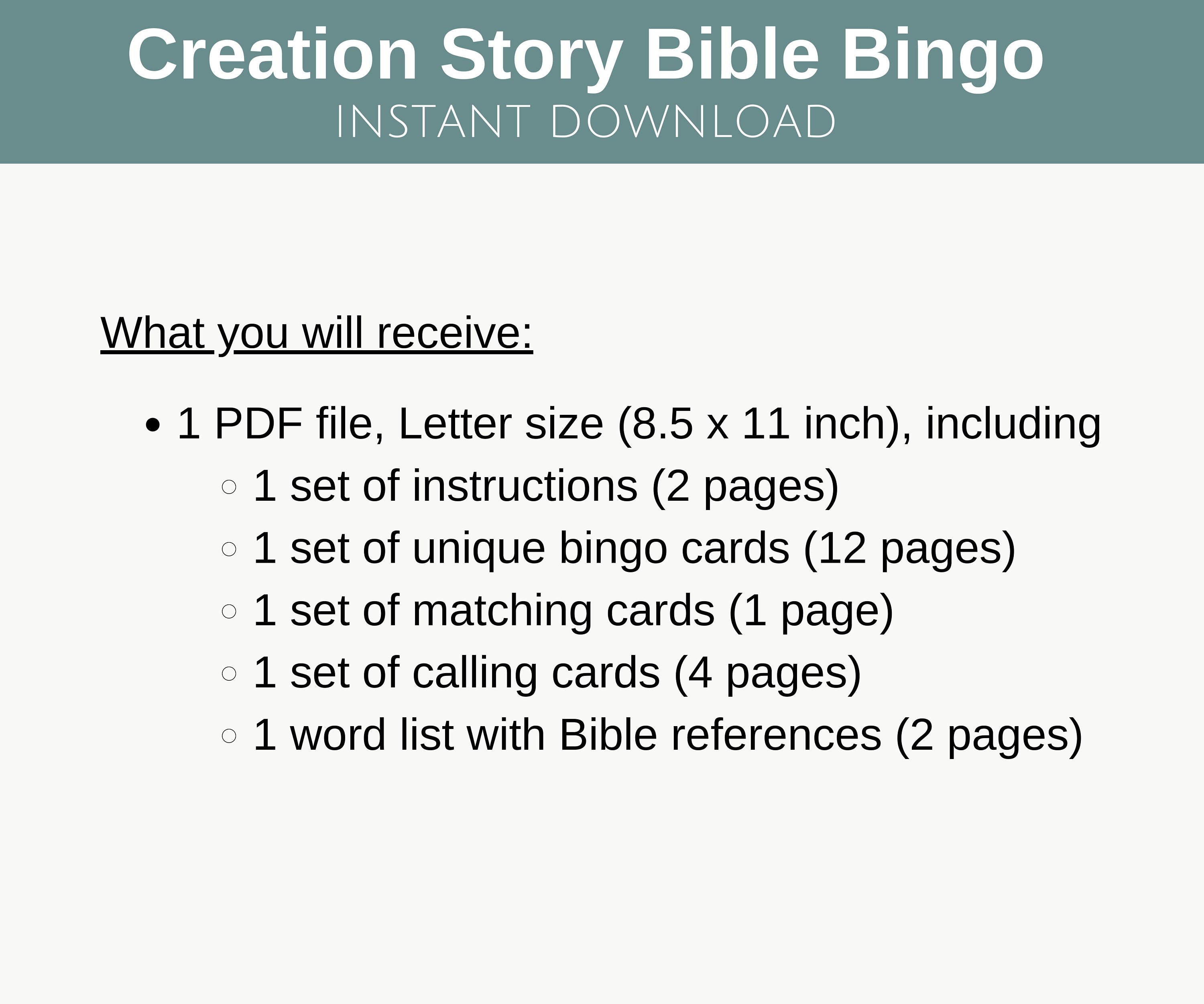 7 Days of Creation Bingo Game, Bible Bingo Cards for Toddlers, Genesis ...
