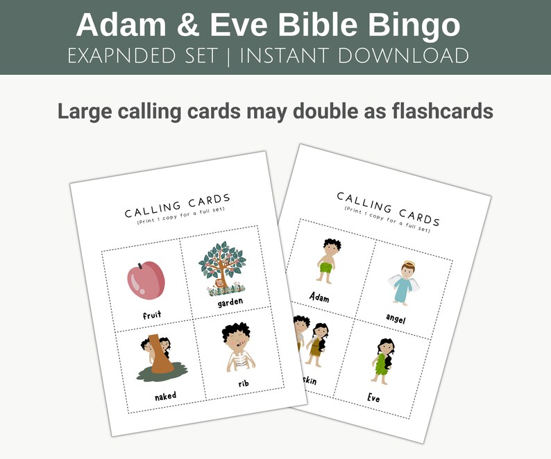 Adam & Eve Bingo Card Expanded Set, Bible Bingo for Toddlers, Genesis ...
