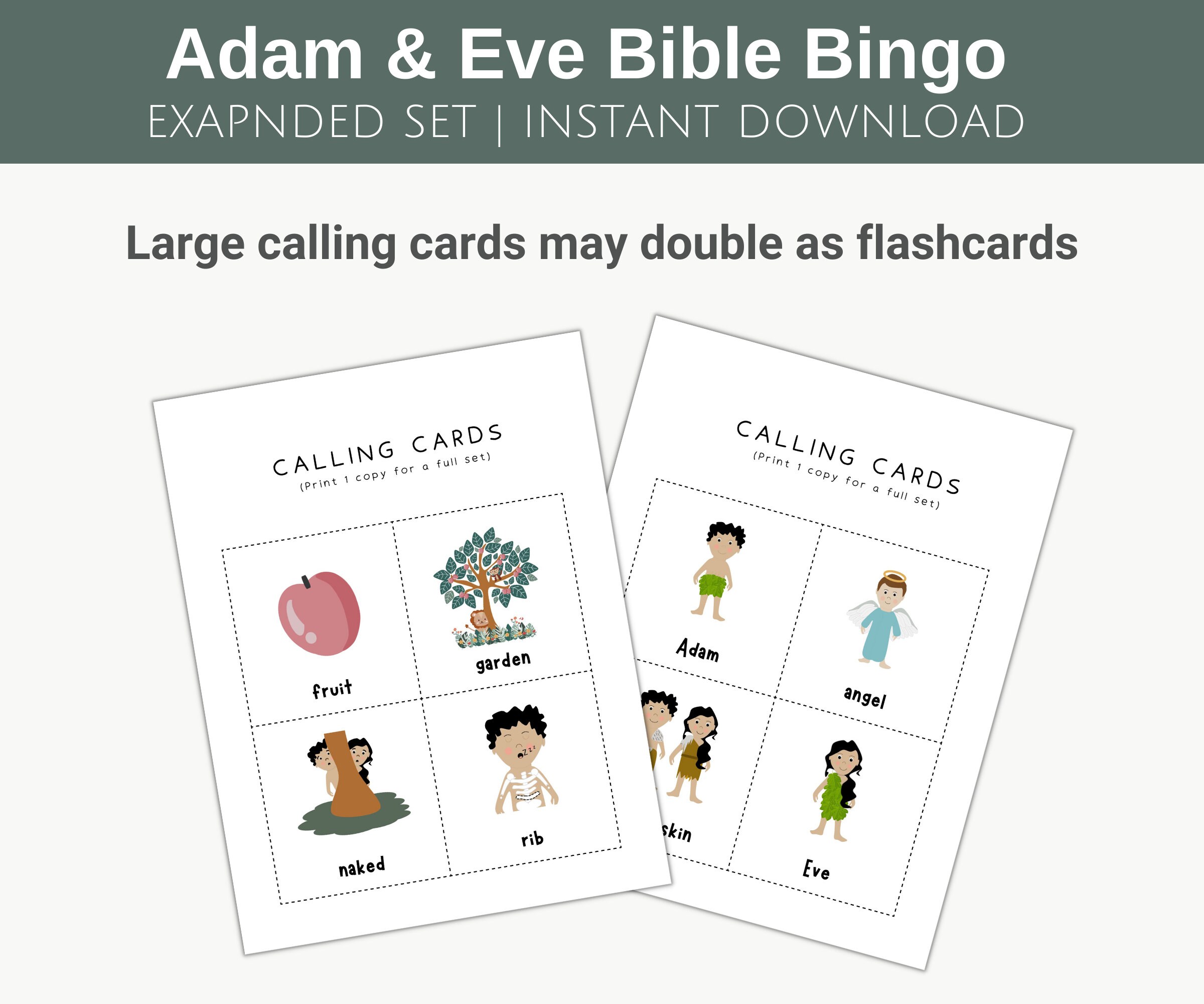 Adam & Eve Bingo Card Expanded Set, Bible Bingo for Toddlers, Genesis ...
