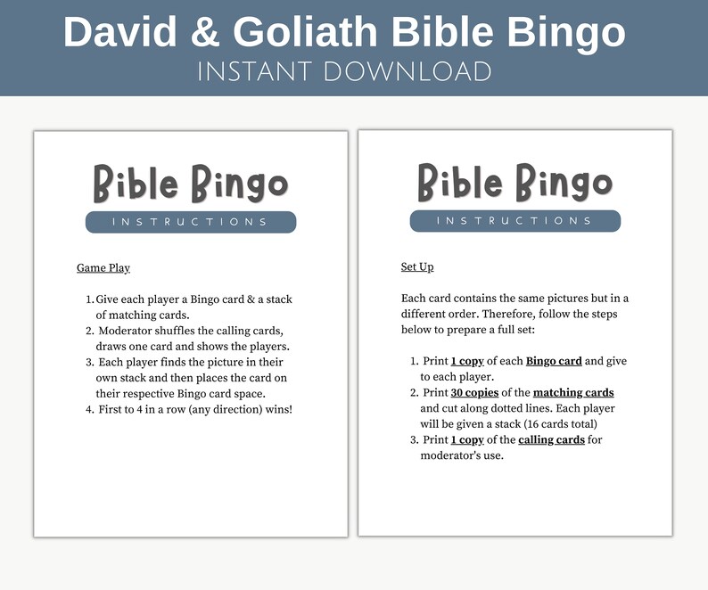 David & Goliath Bible Bingo Bible Bingo for Preschoolers - Etsy