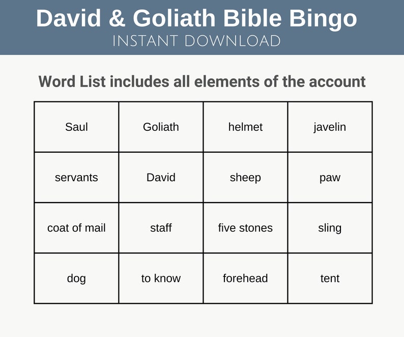 David & Goliath Bible Bingo Bible Bingo for Preschoolers - Etsy
