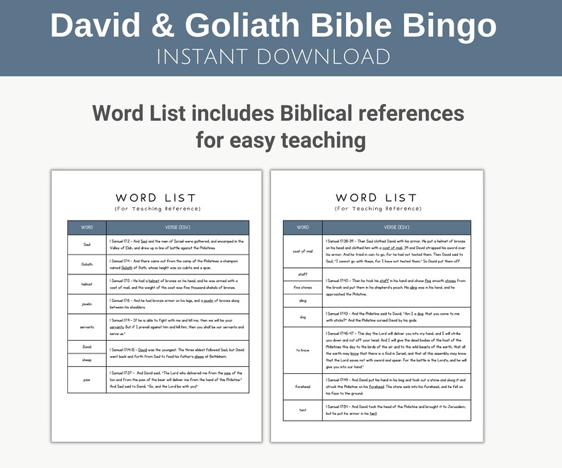 David & Goliath Bible Bingo, Bible Bingo for Preschoolers, Sunday ...