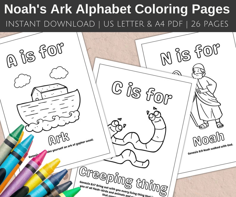 Coloring Pages for Kids, Noah's Ark, Alphabet Coloring Sheets ...