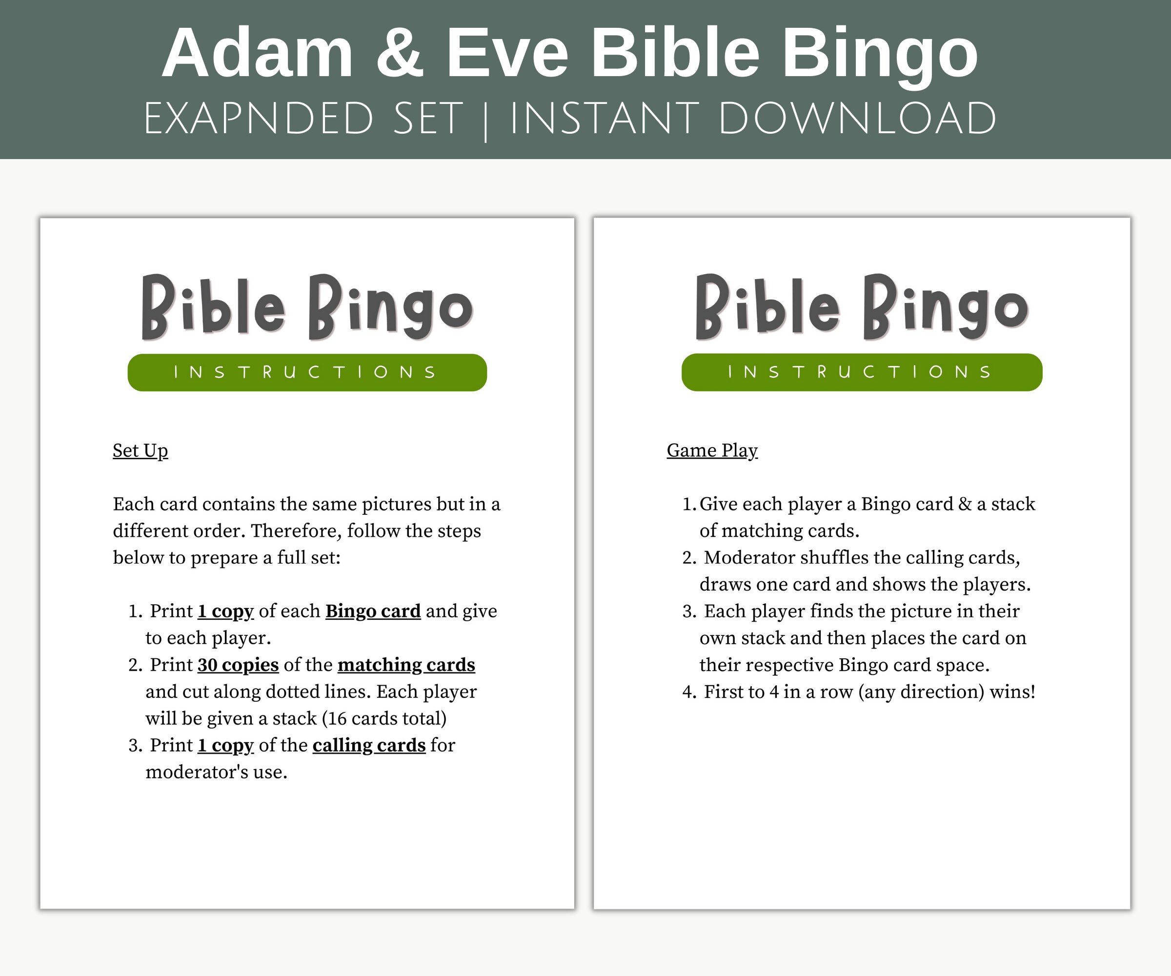 Adam & Eve Bingo Card Expanded Set, Bible Bingo for Toddlers, Genesis ...