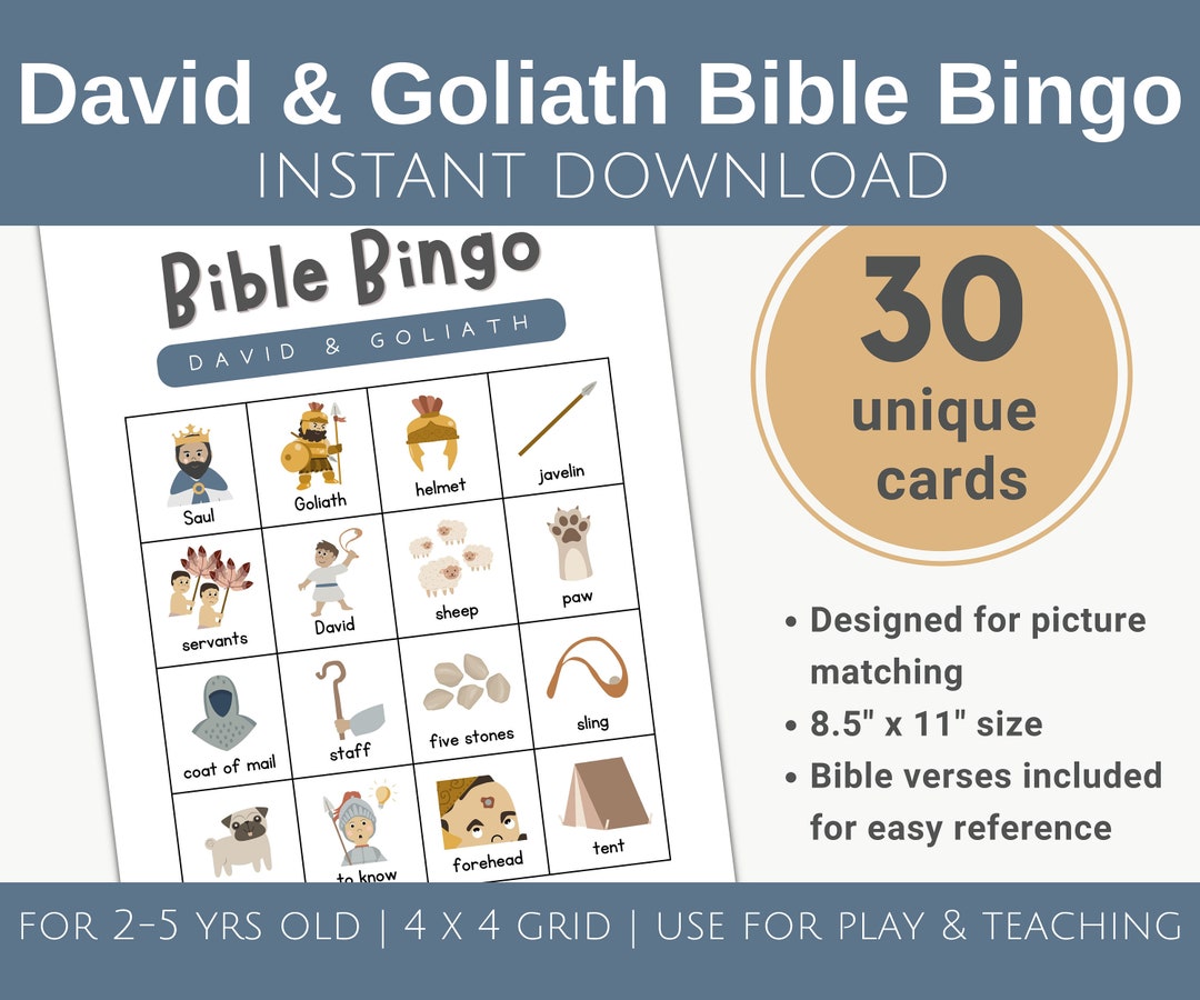 David & Goliath Bible Bingo, Bible Bingo for Preschoolers, Sunday ...