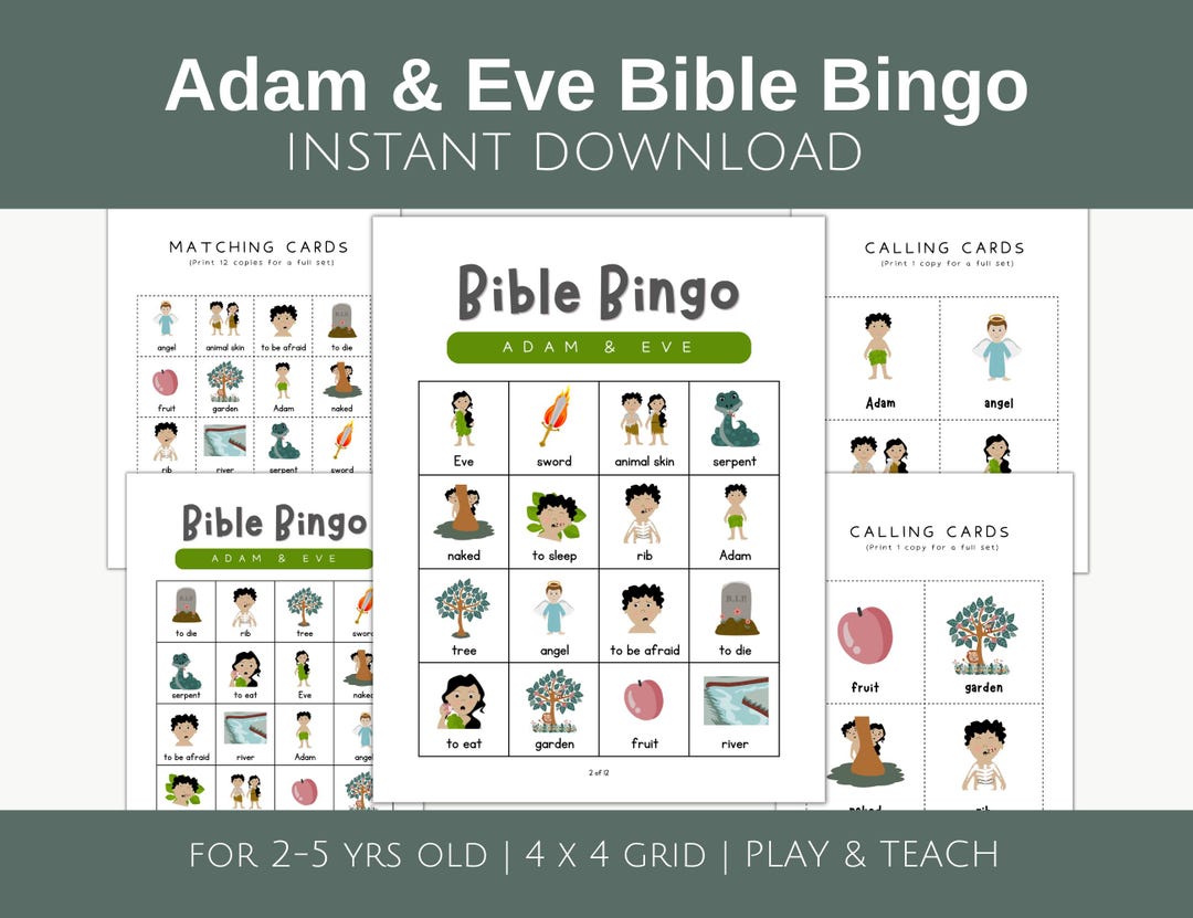 Adam and Eve Bible Bingo Card Game, Bible Activity for Preschoolers ...