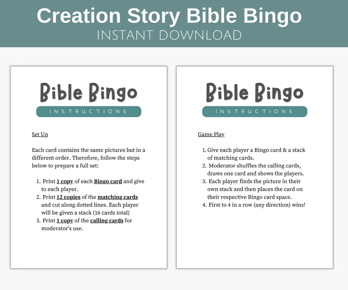 7 Days of Creation Bingo Game, Bible Bingo Cards for Toddlers, Genesis ...