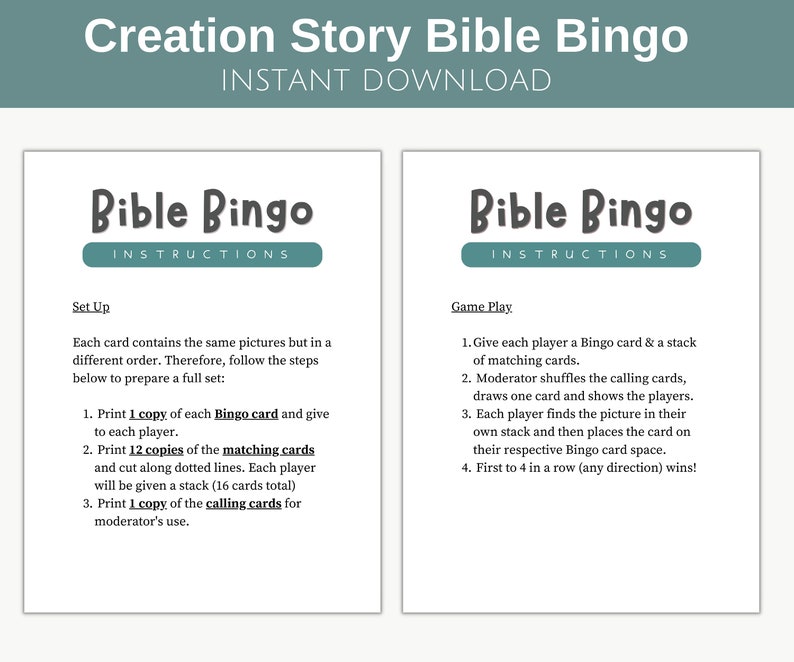 7 Days of Creation Bingo Game, Bible Bingo Cards for Toddlers, Genesis ...