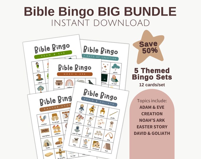 Bible Bingo Set for Kids Bible Story Activity, Old Testament Bible ...