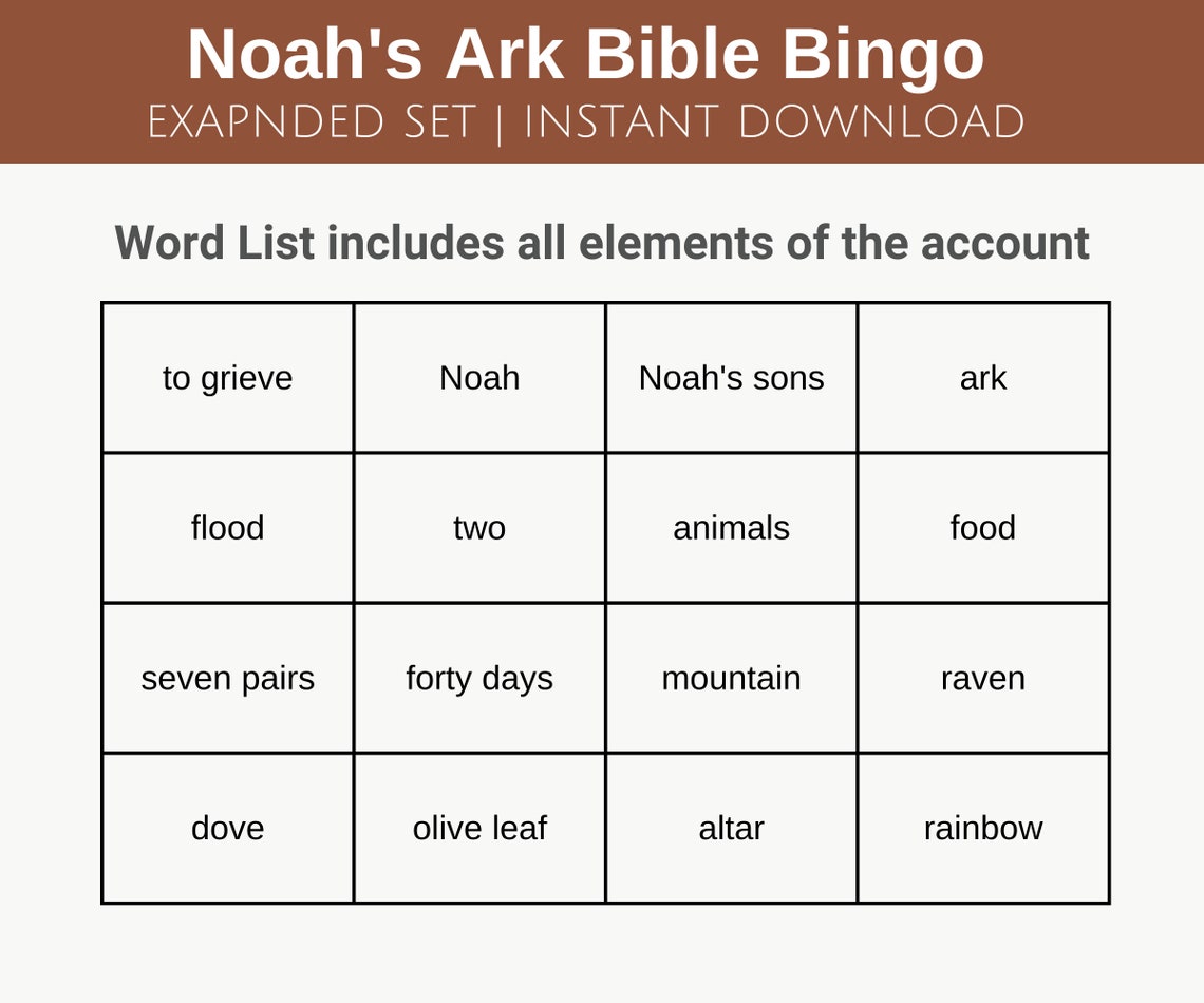 Noah's Ark Bingo Card Expanded Set, Bible Bingo for Toddlers, Genesis ...