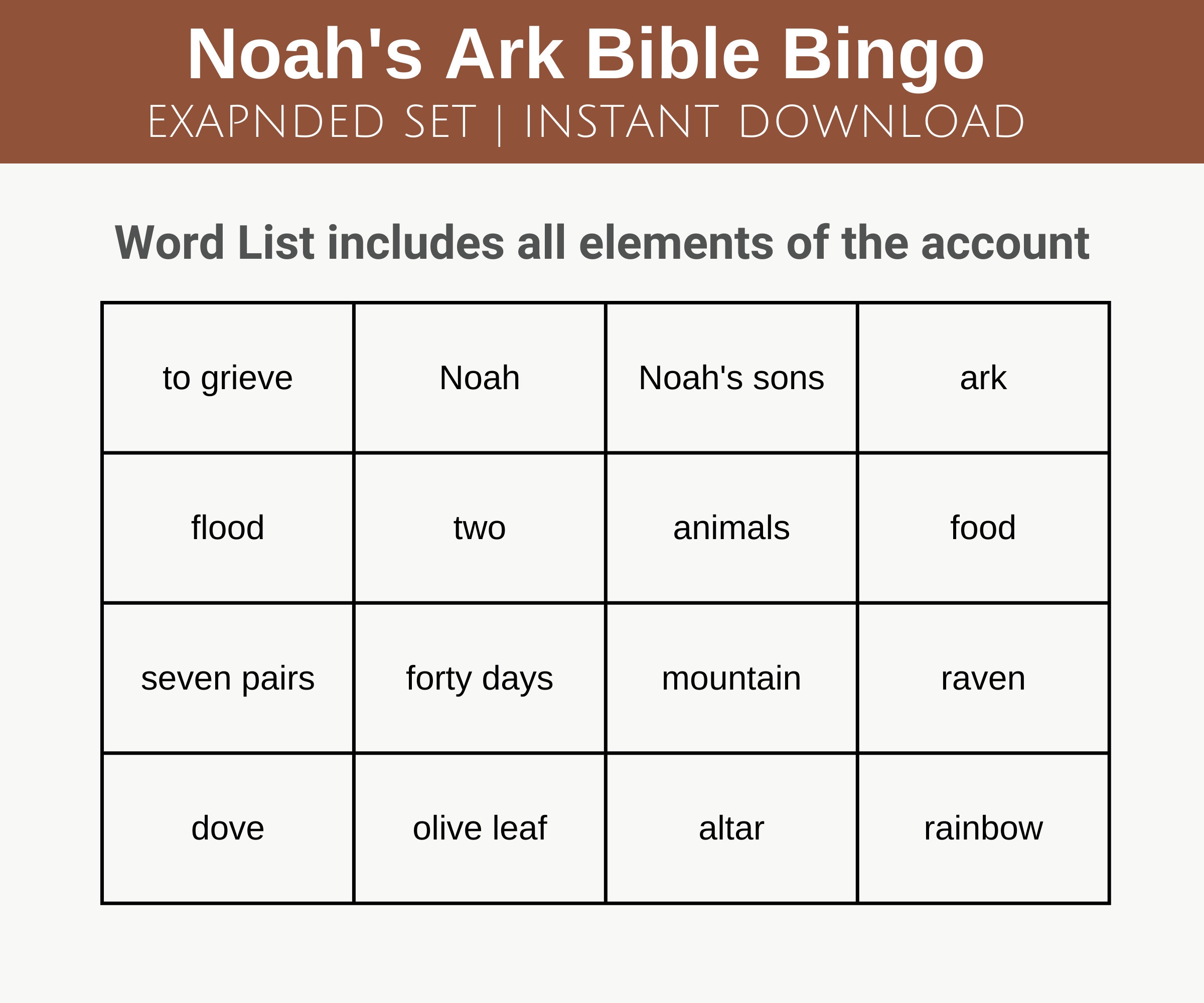 Noah's Ark Bingo Card Expanded Set, Bible Bingo for Toddlers, Genesis ...