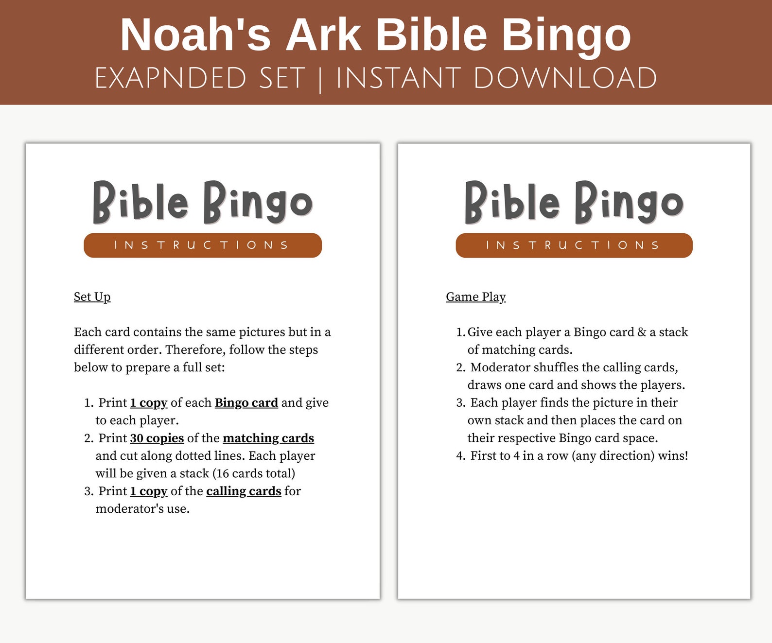 Noah's Ark Bingo Card Expanded Set, Bible Bingo for Toddlers, Genesis ...
