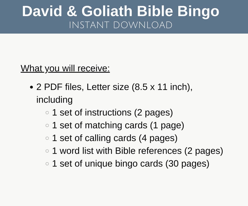 David & Goliath Bible Bingo Bible Bingo for Preschoolers - Etsy