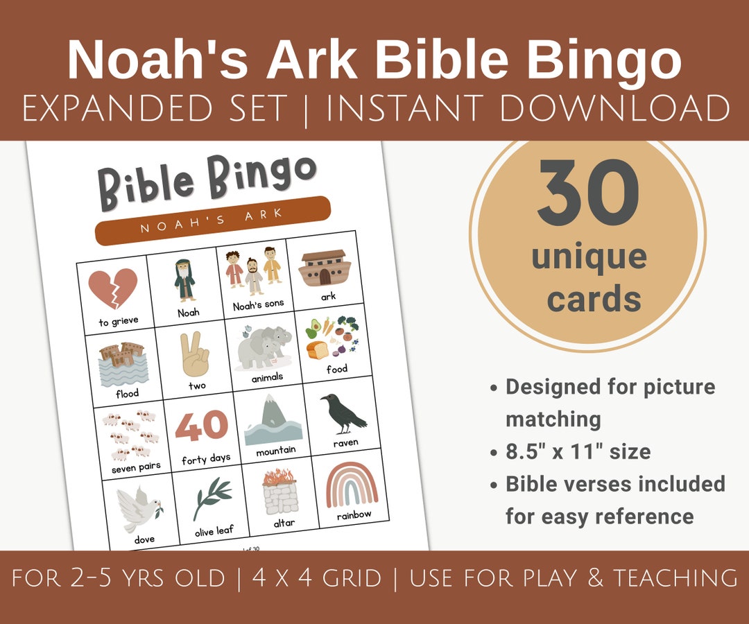 Noah's Ark Bingo Card Expanded Set, Bible Bingo for Toddlers, Genesis ...