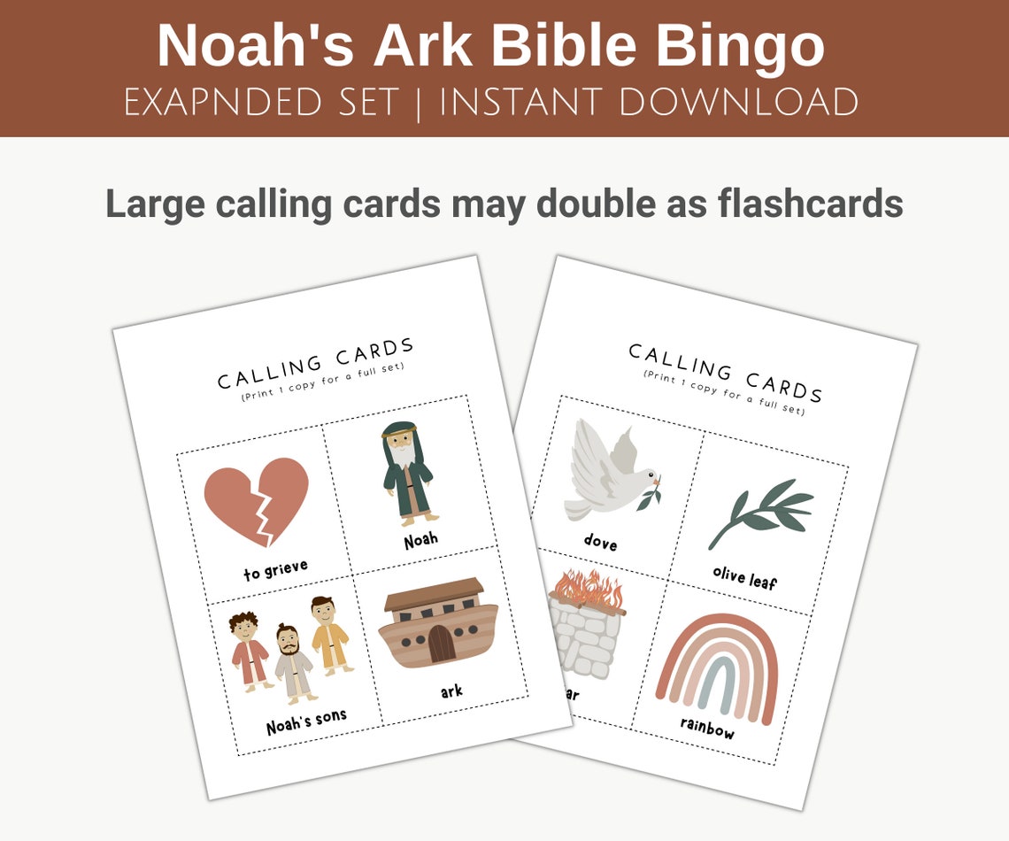 Noah's Ark Bingo Card Expanded Set, Bible Bingo for Toddlers, Genesis ...