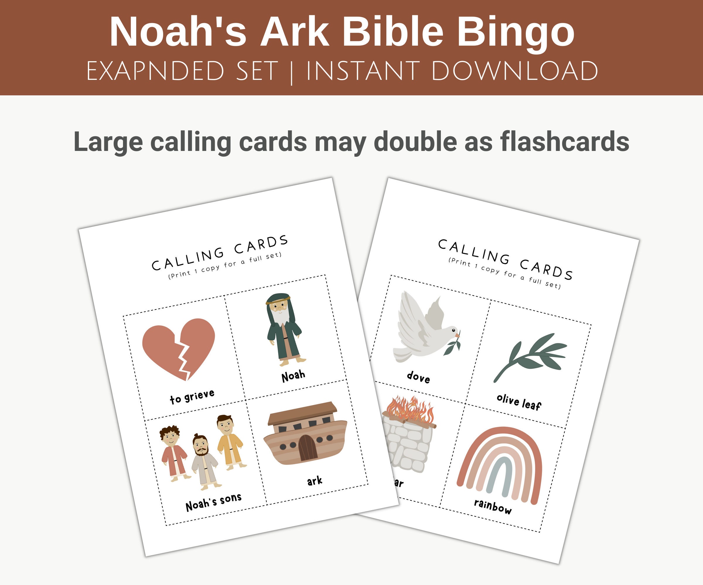 Noah's Ark Bingo Card Expanded Set, Bible Bingo for Toddlers, Genesis ...
