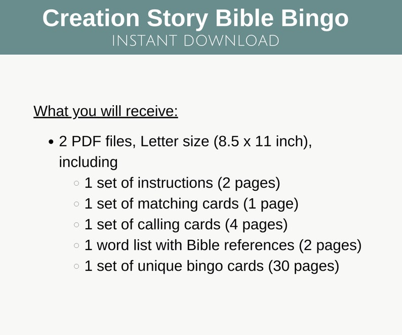 Creation Bingo Expanded Set, Bible Bingo for Toddlers, Genesis Sunday ...