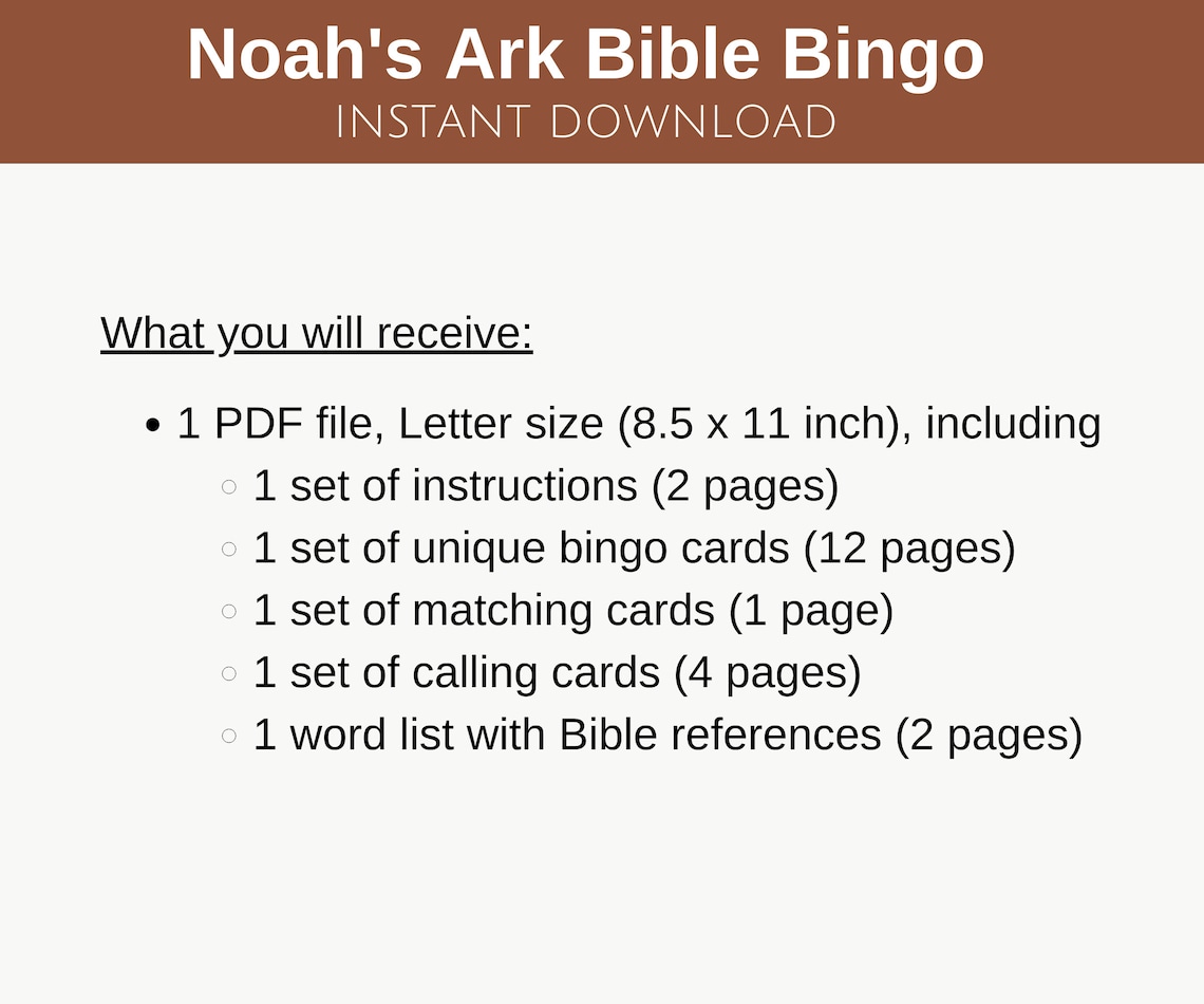 Noah's Ark Bingo Card, Bible Bingo for Toddlers, Genesis Sunday School ...