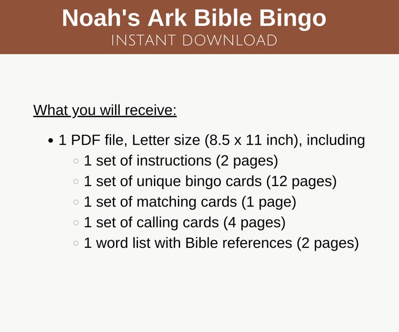 Noah's Ark Bingo Card, Bible Bingo for Toddlers, Genesis Sunday School ...