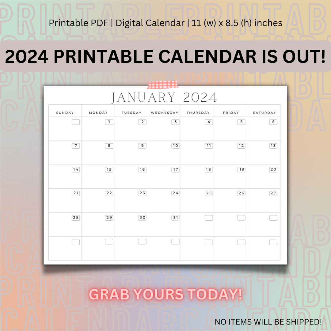 2024 Blank Printable minimalist Calendar - Etsy
