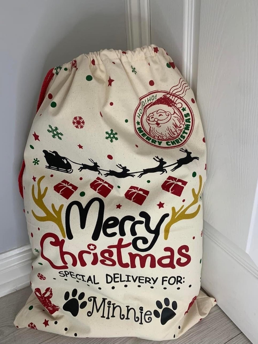 Personalised Fillable Dog Sack Christmas Decoration. is Santa Paws ...