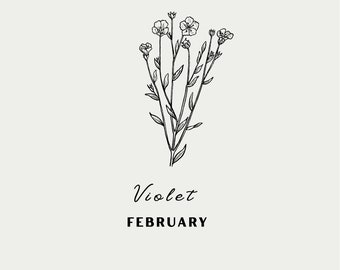 February Birth Flower Print, Digital File, Violet, Gift, Unframed ...