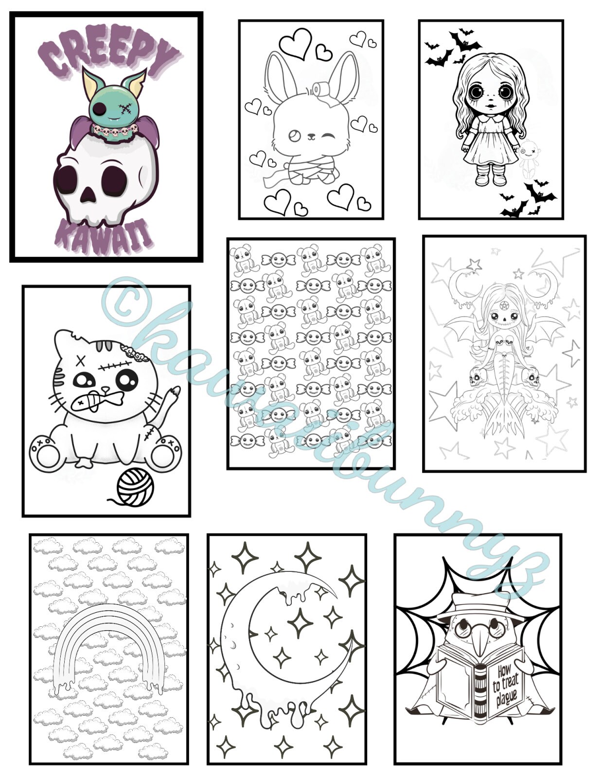 Printable Creepy Cute Kawaii Coloring Book - Etsy