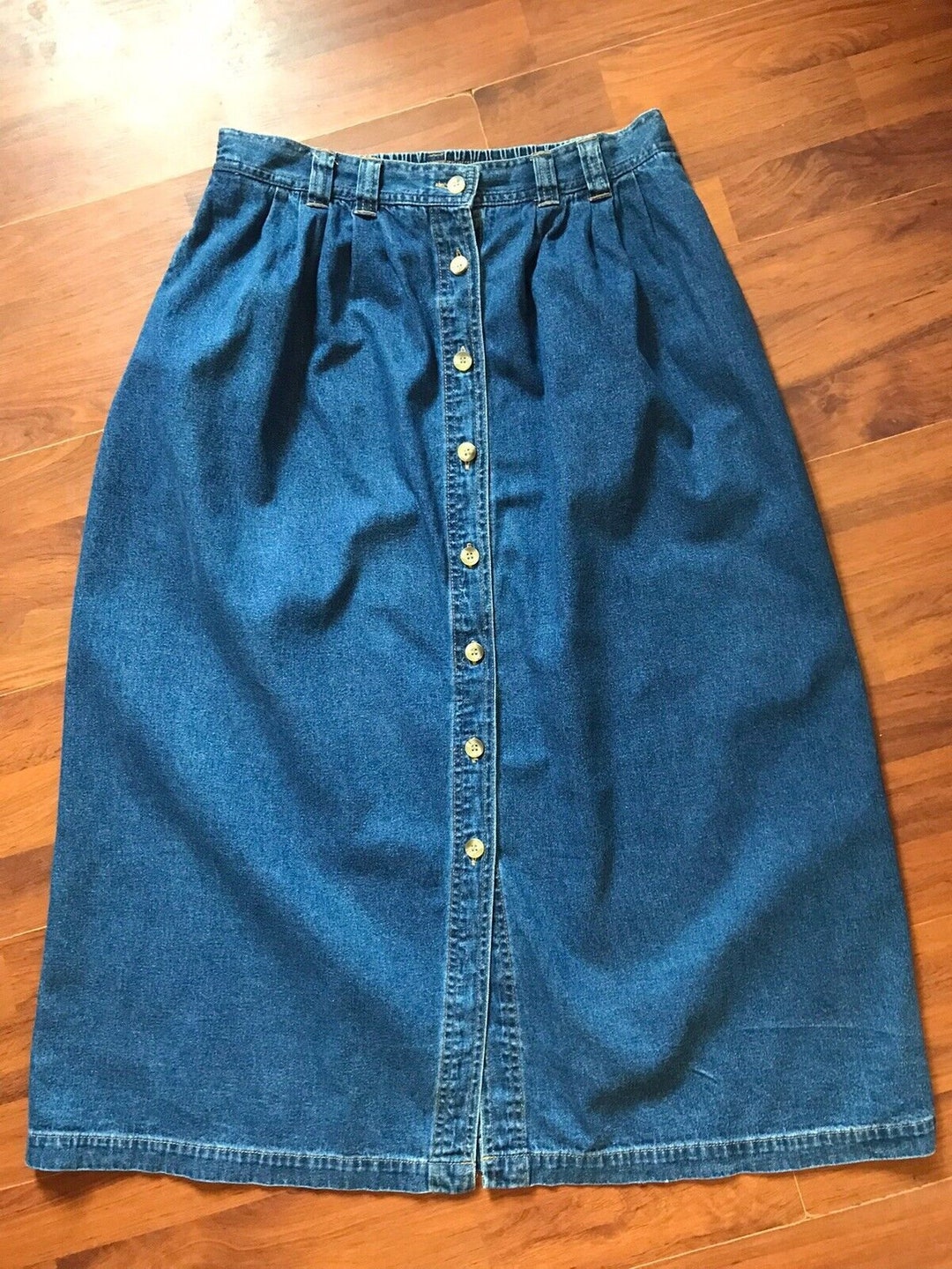 Original TY Wear Denim Skirt Vintage 90s Blue Midi 100% Cotton Size UK ...