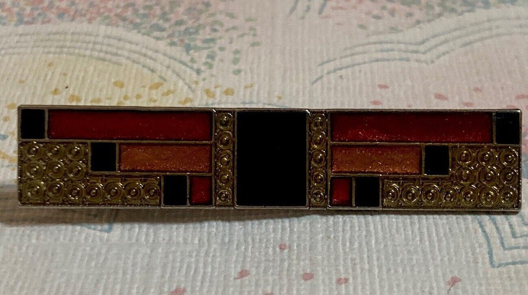 Pierre Bex Brooch 60s Art Deco Revival Red Black & Gold 5cm Long - Etsy