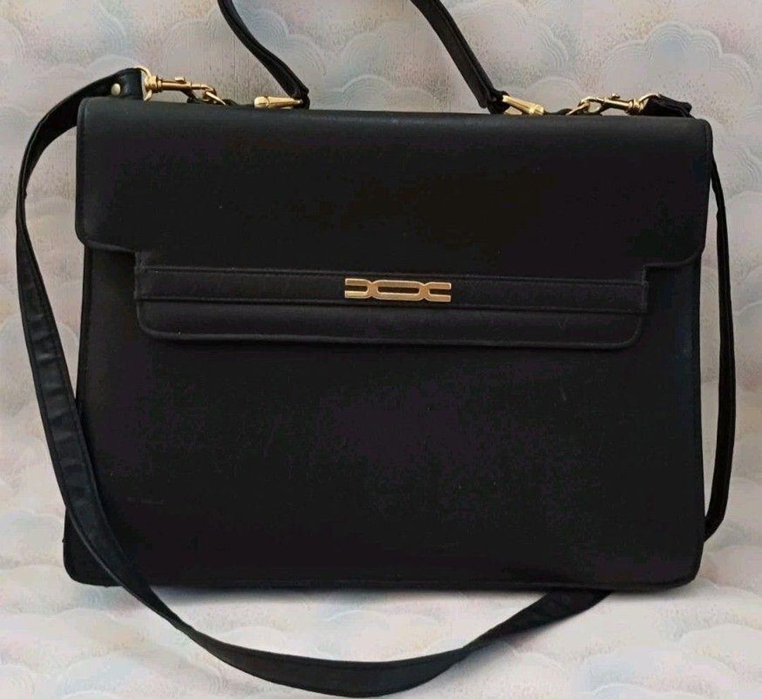 BHS Bag Vintage Black Faux Leather Crossbody Shoulder Briefcase 14" X ...
