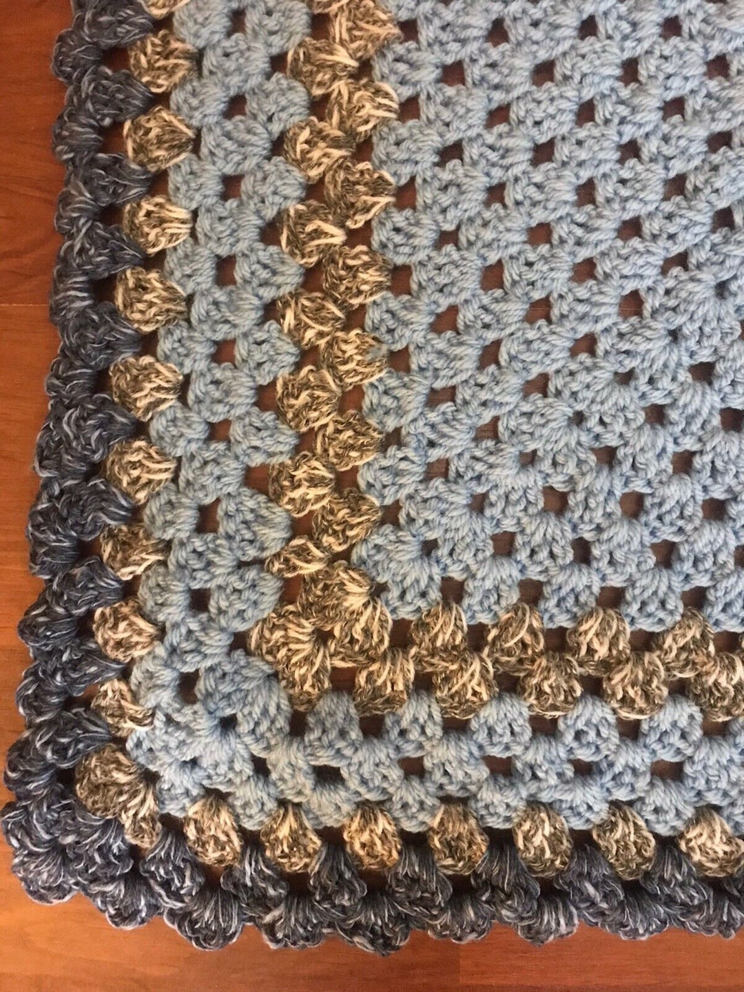 Handmade Pram Blanket Blue Knitted Crochet Baby Cot Cover 35" X 35" - Etsy