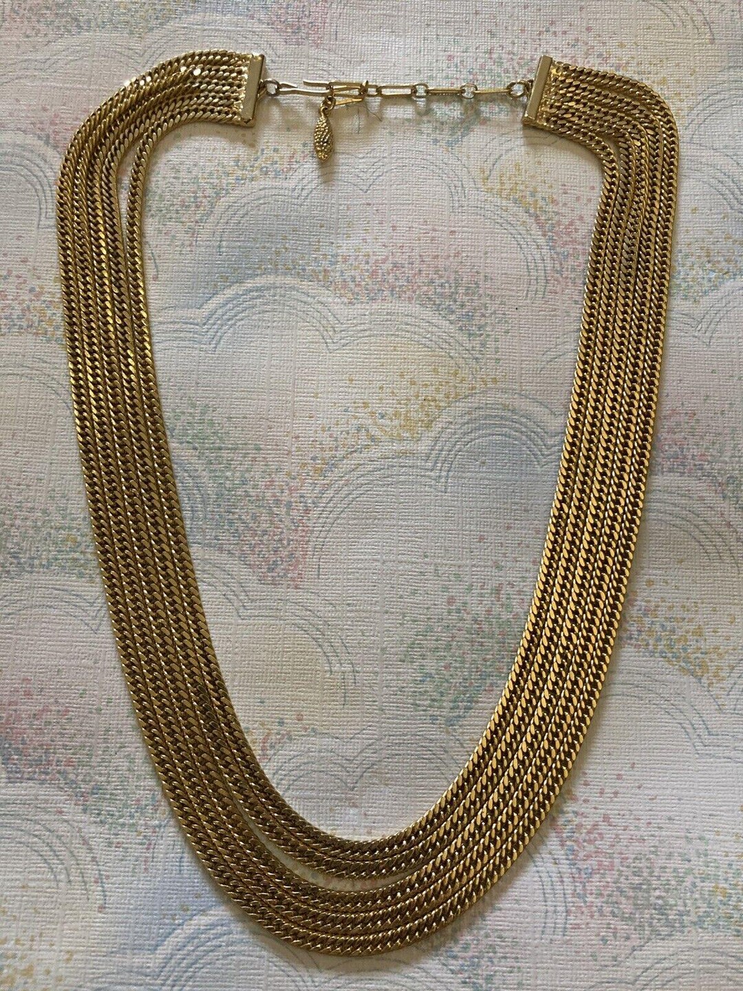 Pennino Necklace Vintage 60s 70s Gold Tone Multi Strand Chain Pinecone ...