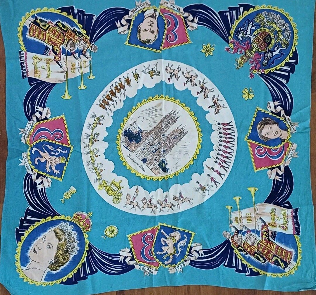 Vintage 1953 Head Scarf Queen Elizabeth II Coronation Commemorative ...