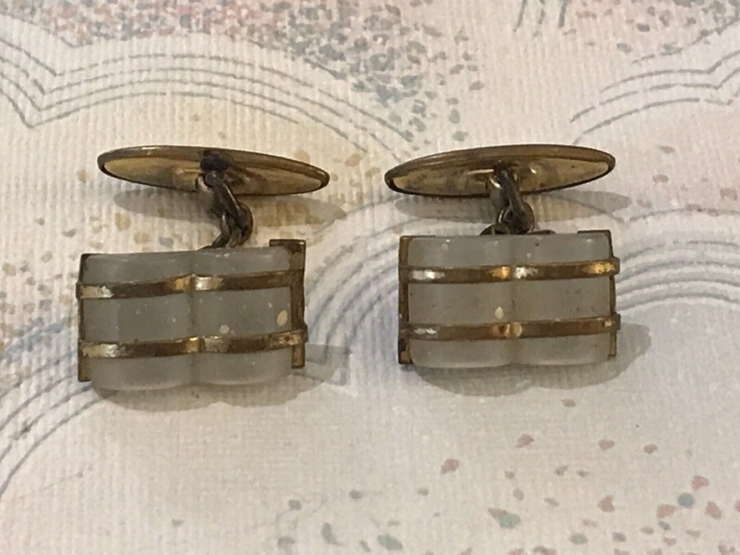 Vintage Chain Cufflinks Gold Tone White Clear Early Plastic - Etsy