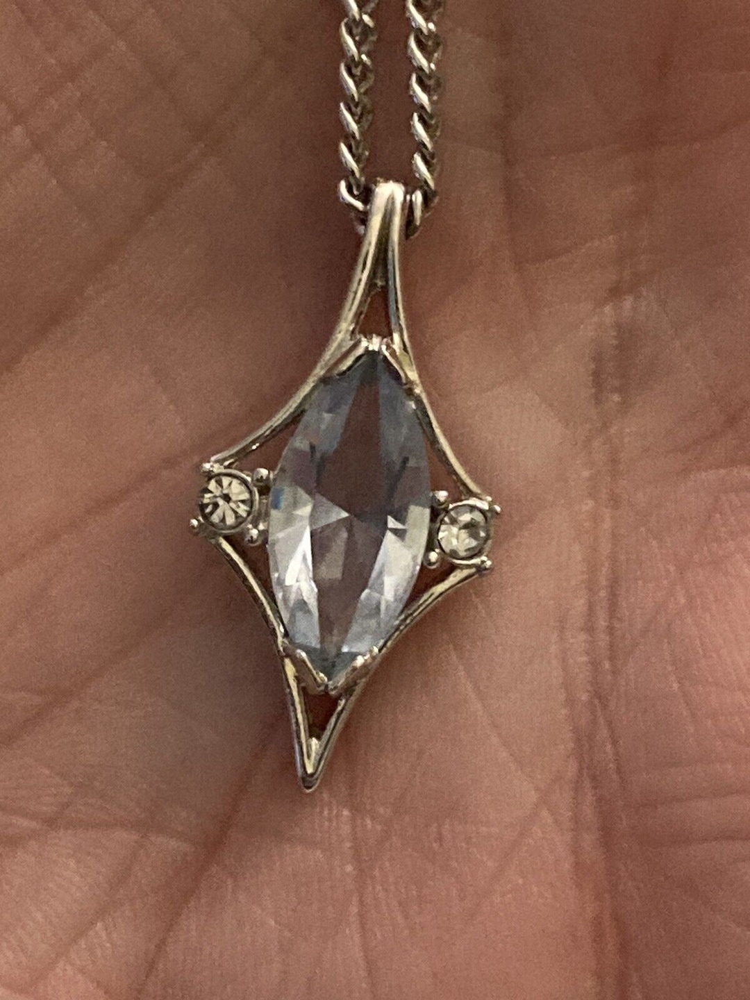 Avon Necklace Vintage 70s 3cm Silver Tone Faux Aquamarine Pendant on ...