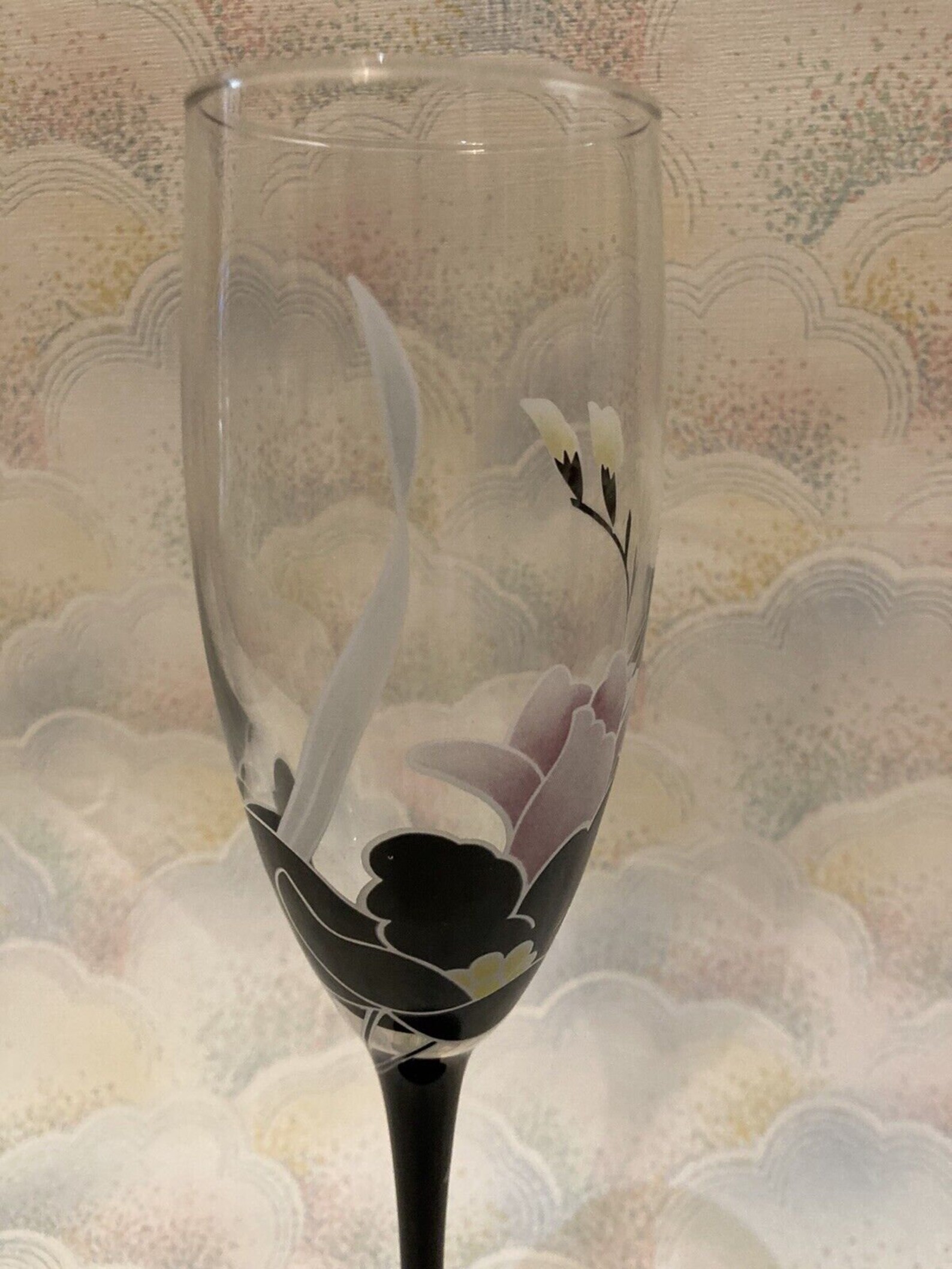 Luminarc Glasses X 4 Vtg 80s Domino Anais Black Stem Champagne Flutes 9 ...