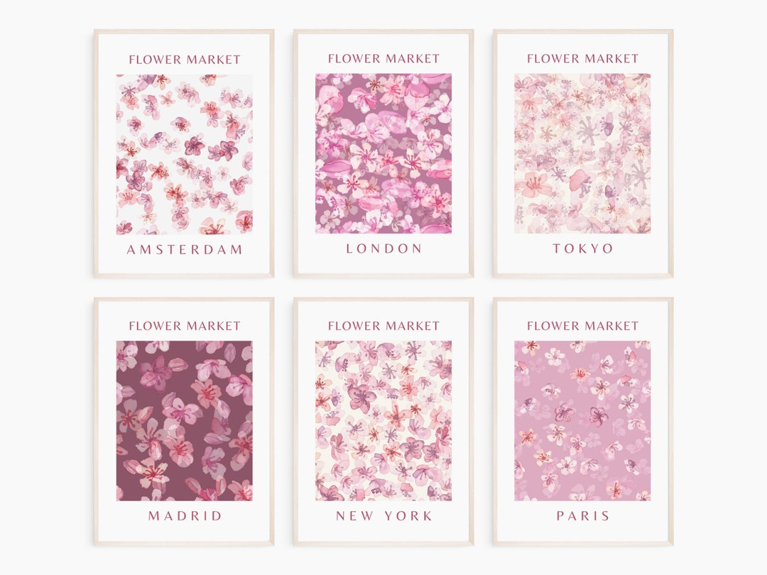 Flower Market Prints, Gallery Wall Set, Set of 6, Pink Floral Wall Art ...