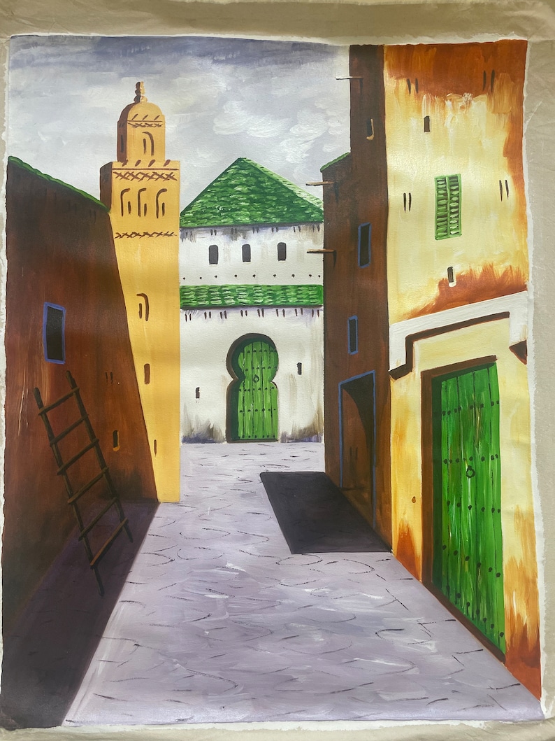 Fes Medina Oil Painting: Moroccan Souk Art, Signed Original (25x30 In ...