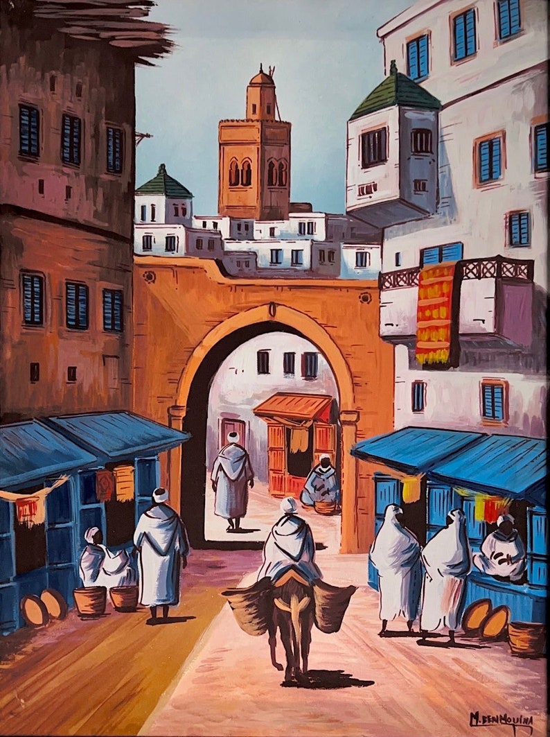 Original Framed Oil Painting Casablanca Morocco Old Medina Habouss Quarter Handmade Painting ...