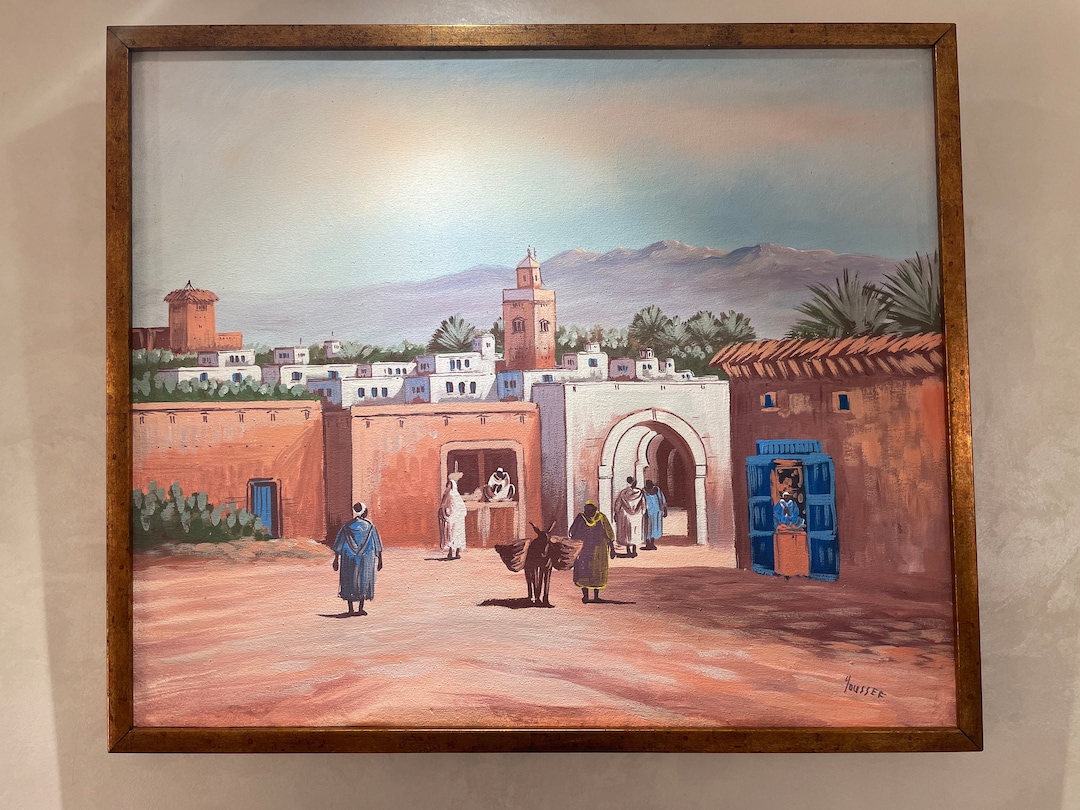 Original Framed Handmade Oil Painting Village in Marrakech Morocco ...