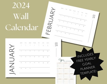 2024 Digital Download Calendar With Year at a Glance and Free Yearly ...