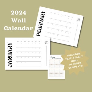 2024 Digital Download Calendar With Year at a Glance and Free Yearly ...