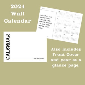 2024 Digital Download Calendar With Year at a Glance and Free Yearly ...