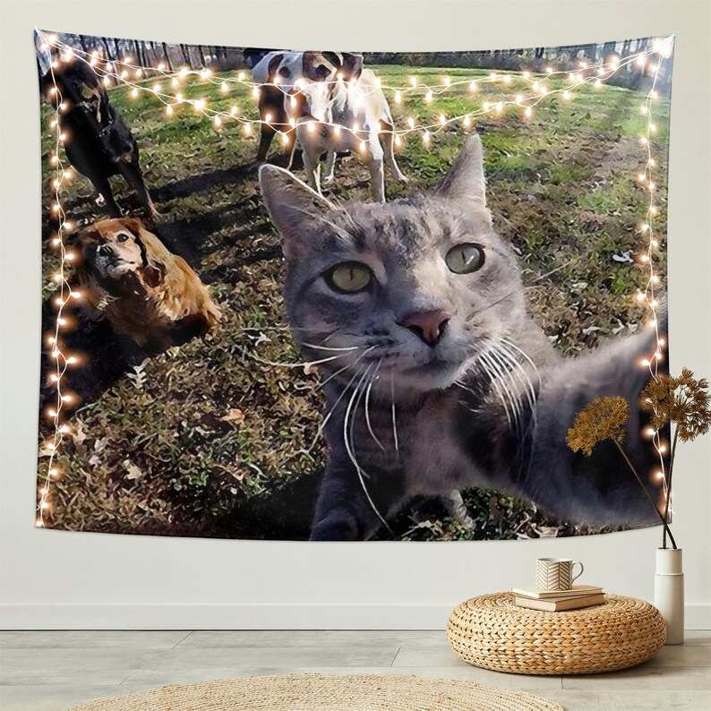 Funny Cat Selfie Meme Tapestry Wall Hanging for College Dorm - Etsy